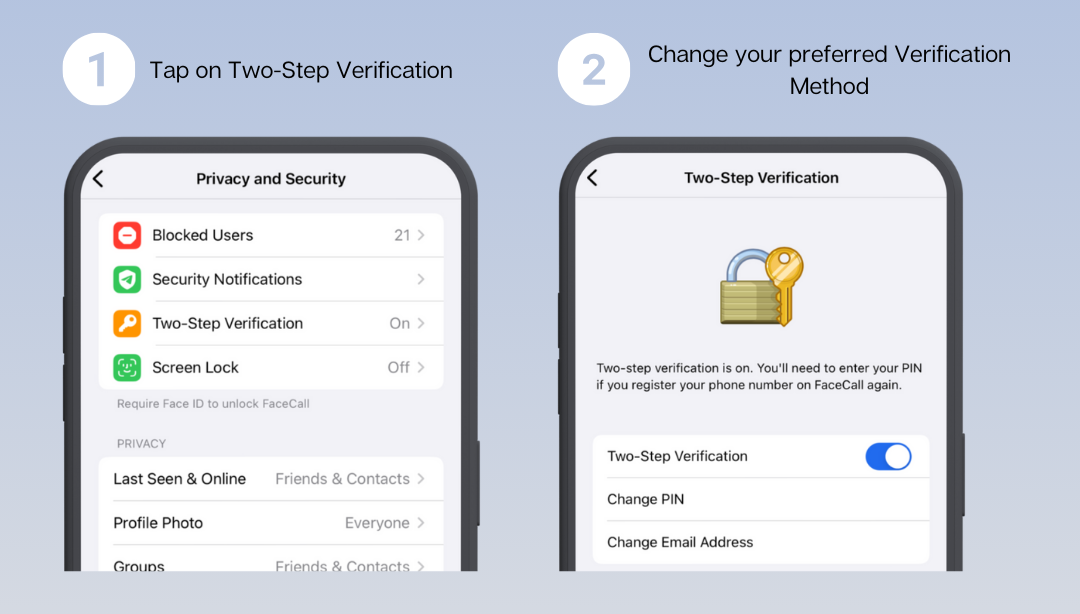 How can I change my Two-Step Verification method? – FaceCall Help Center